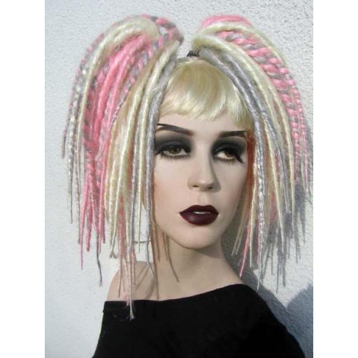 Minilox synthetic Dreads in White,Baby Pink,Silver